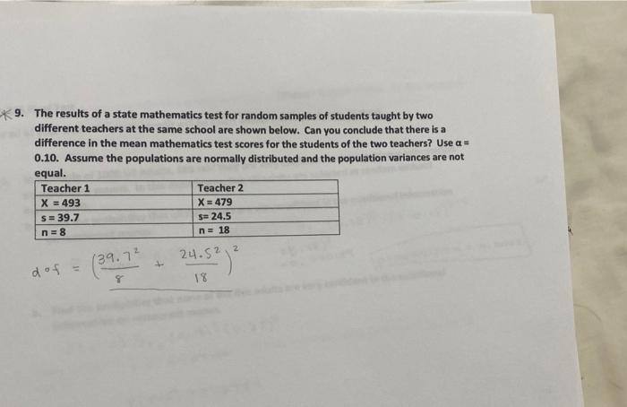 Solved * 9. The results of a state mathematics test for | Chegg.com