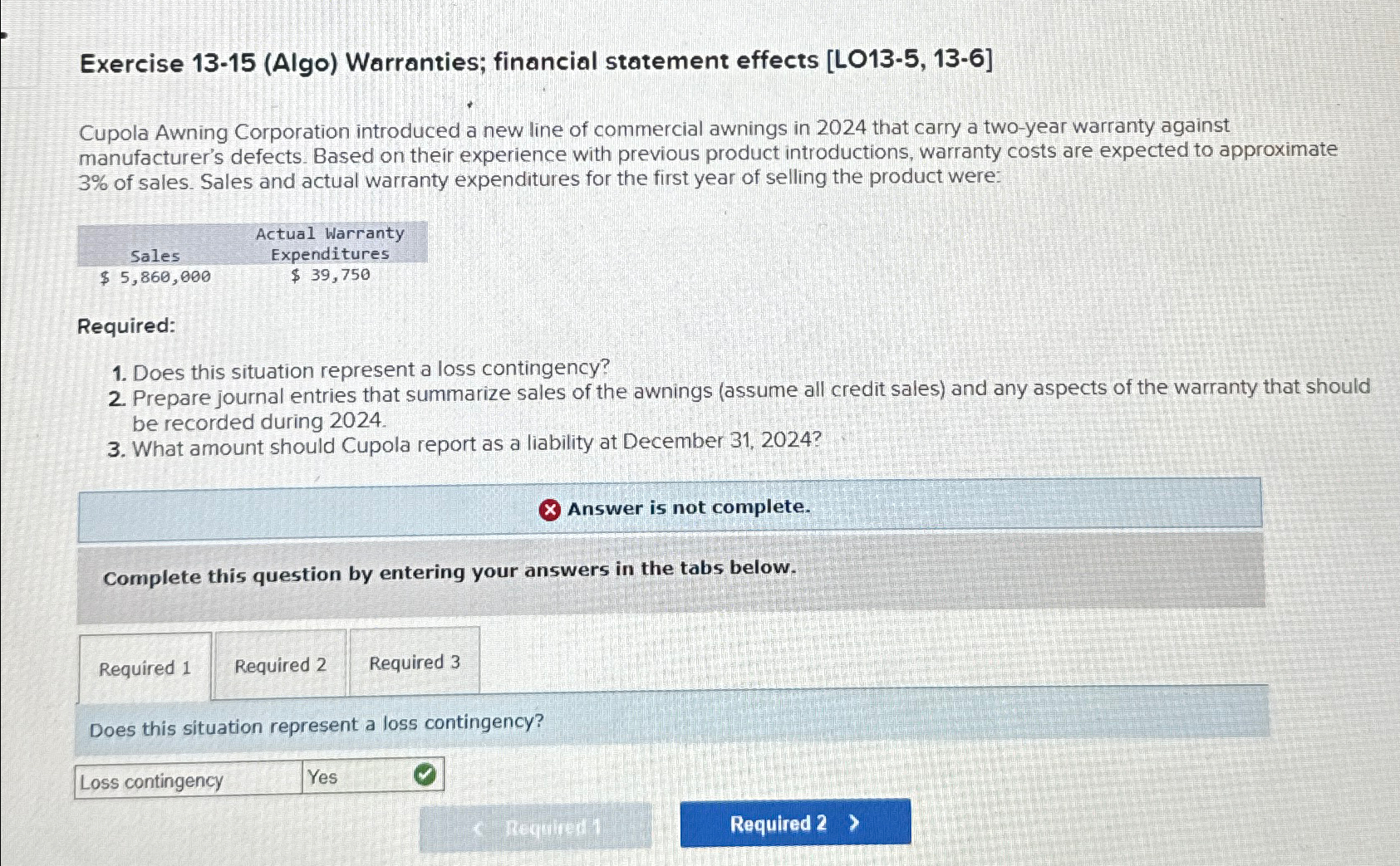 Solved Exercise 13-15 (Algo) ﻿Warranties; financial | Chegg.com