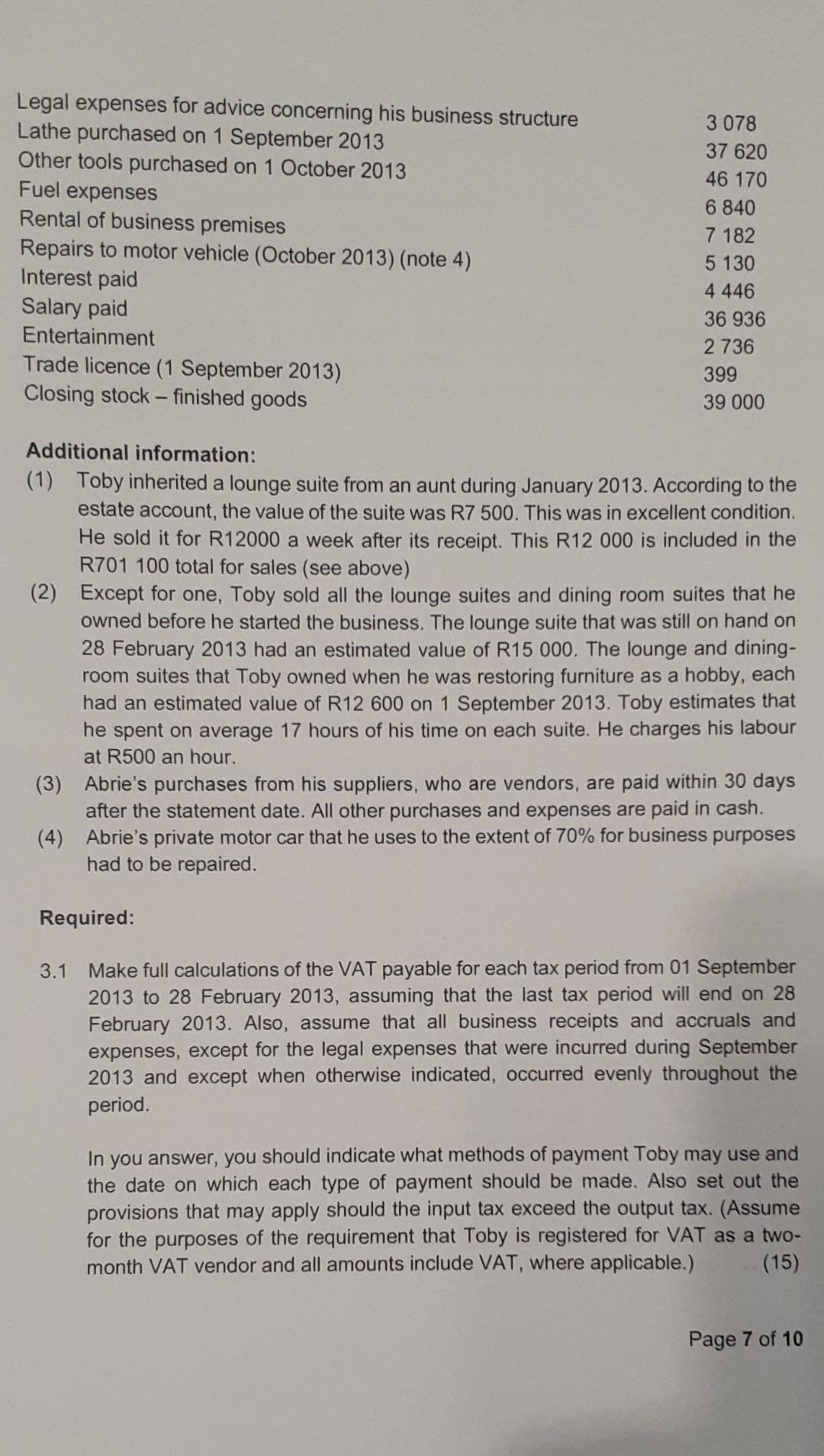 Question 3: (20) Toby Naidoo, a resident of the | Chegg.com