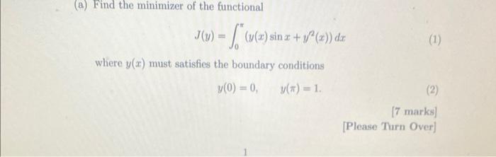 Solved (a) Find the minimizer of the functional | Chegg.com