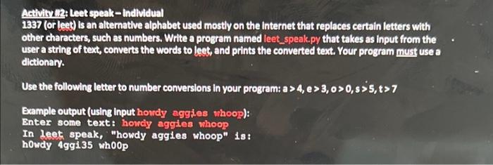Solved Acthith :nf teet speak-Individual 1337 (or leet) is | Chegg.com