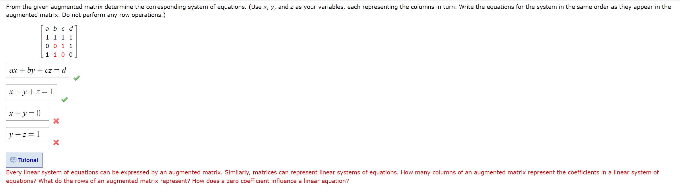 Solved augmented matrix. Do not perform any row | Chegg.com