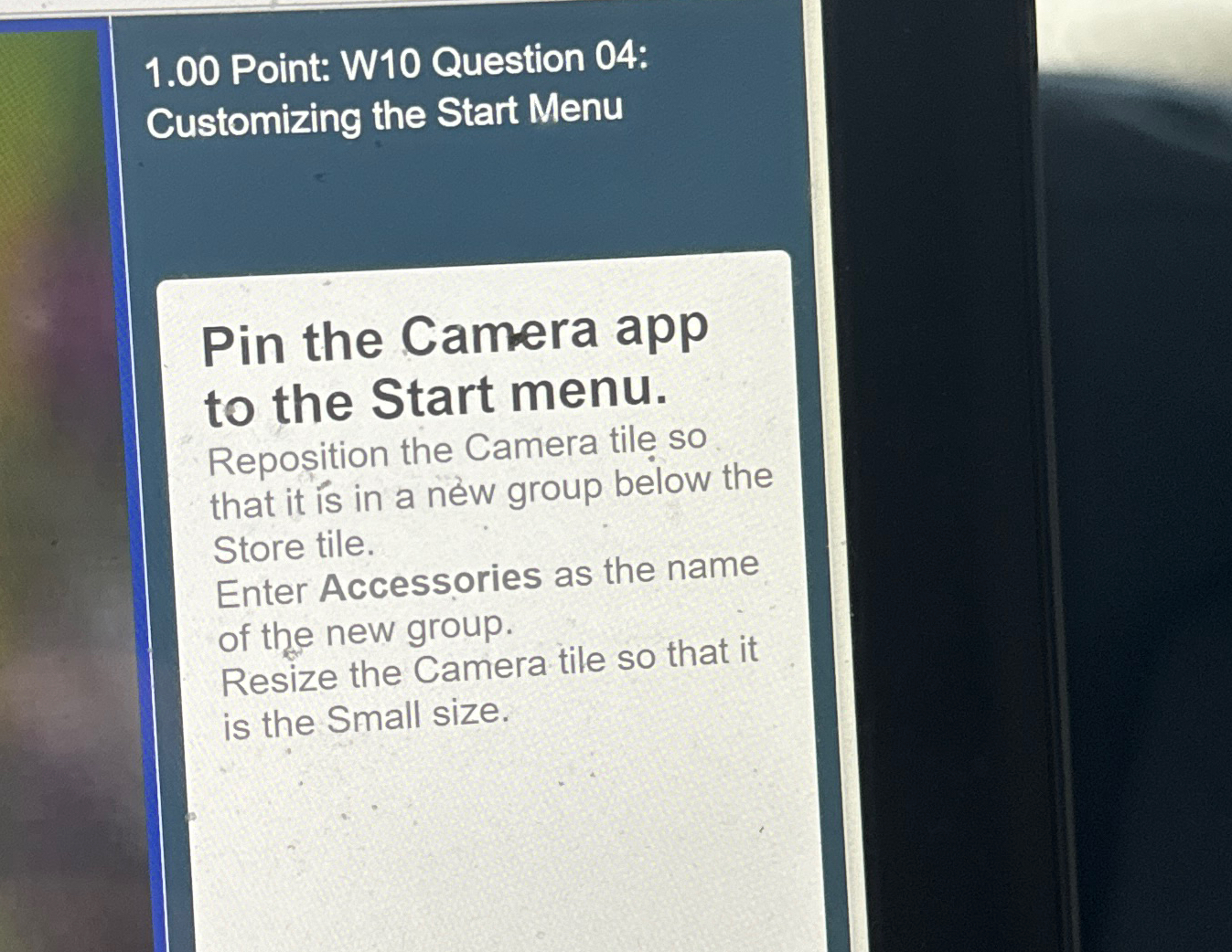 Solved 1.00 ﻿Point: W10 ﻿Question 04: Customizing the Start | Chegg.com