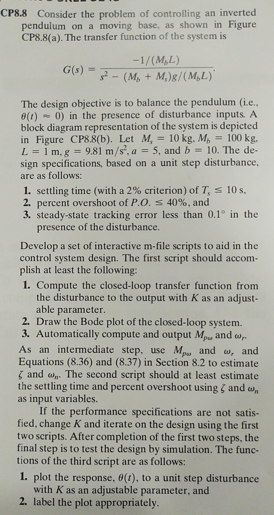 Solved CP8.8 Consider the problem of controlling an inverted | Chegg.com