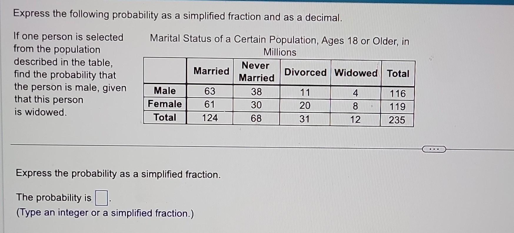Solved Express the following probability as a simplified | Chegg.com