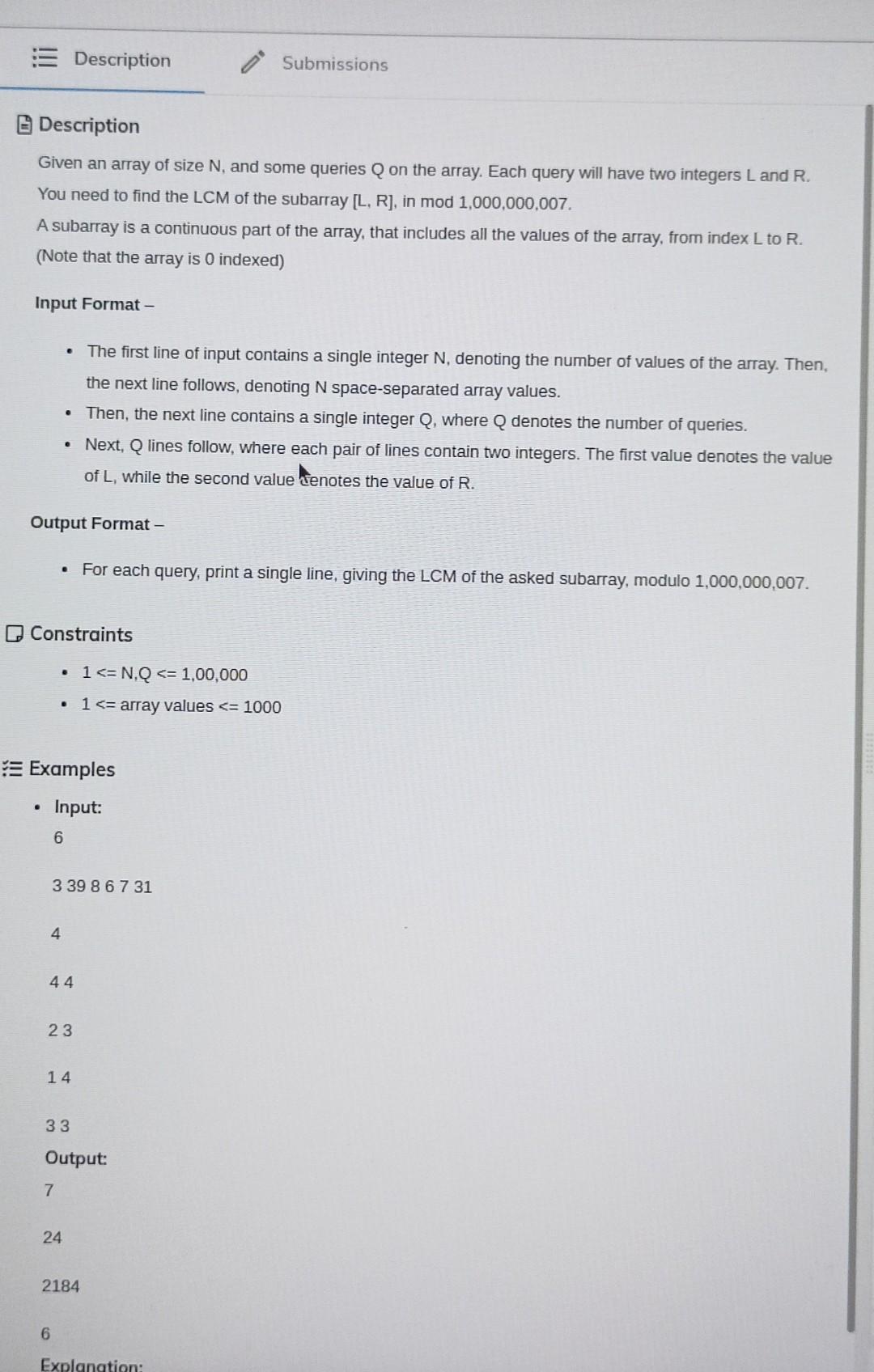 Solved Description Given an array of size N, and some | Chegg.com
