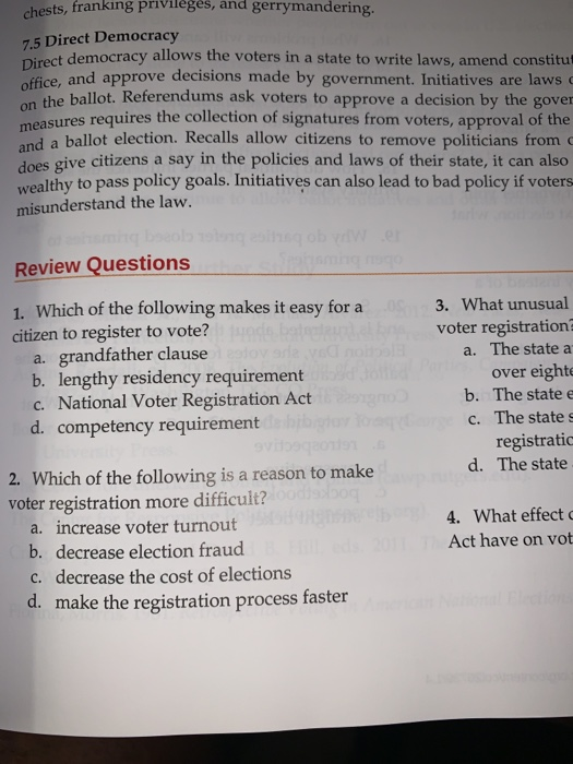 Solved chests, franking privileges, and gerrymandering. 7.5 | Chegg.com