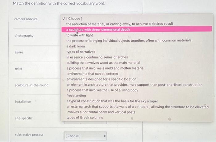 Match the definition with the correct vocabulary | Chegg.com