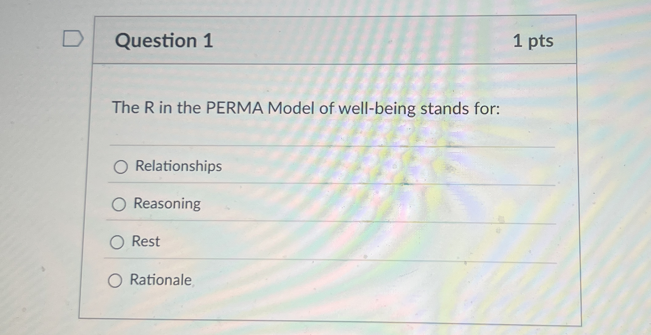 Question 11 ﻿ptsThe R in the PERMA Model of | Chegg.com