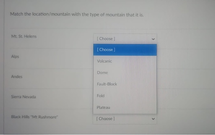 Solved Match the location/mountain with the type of mountain | Chegg.com