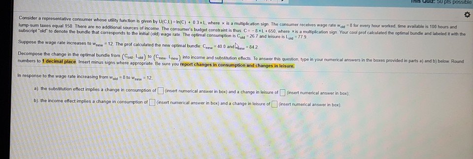This Quiz: 50 pls possible Consider a representative | Chegg.com