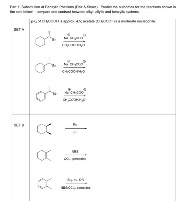 Solved Part 1: Substitution at Benzylic Positions (Pair \& | Chegg.com