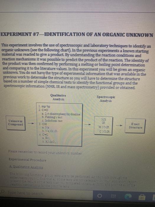 Solved EXPERIMENT #7—IDENTIFICATION OF AN ORGANIC UNKNOWN | Chegg.com