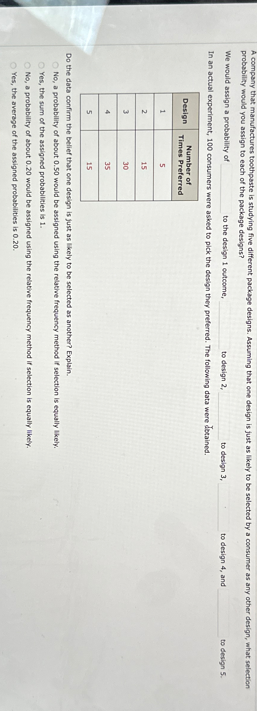 Solved probability would you assign to each of the package | Chegg.com