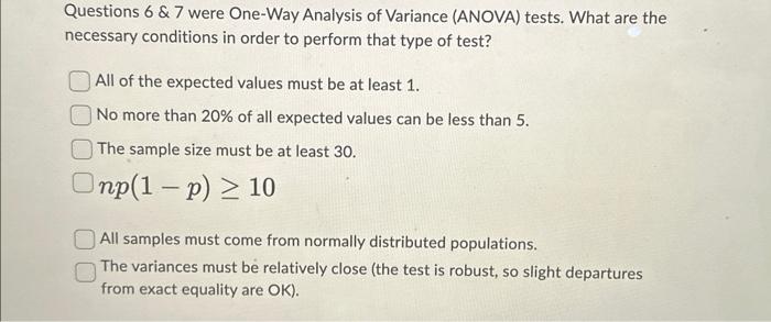 Questions 6&7 were One-Way Analysis of Variance | Chegg.com