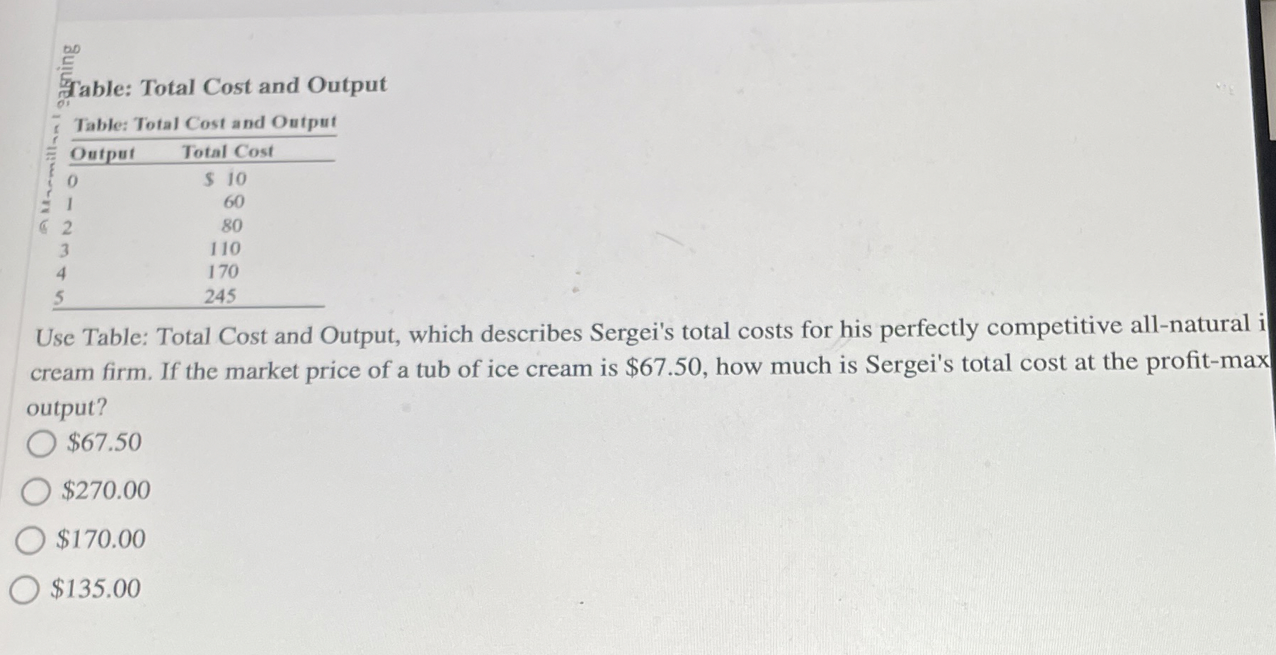 Solved 宗Table: Total Cost and Output\table[[Table: Total | Chegg.com