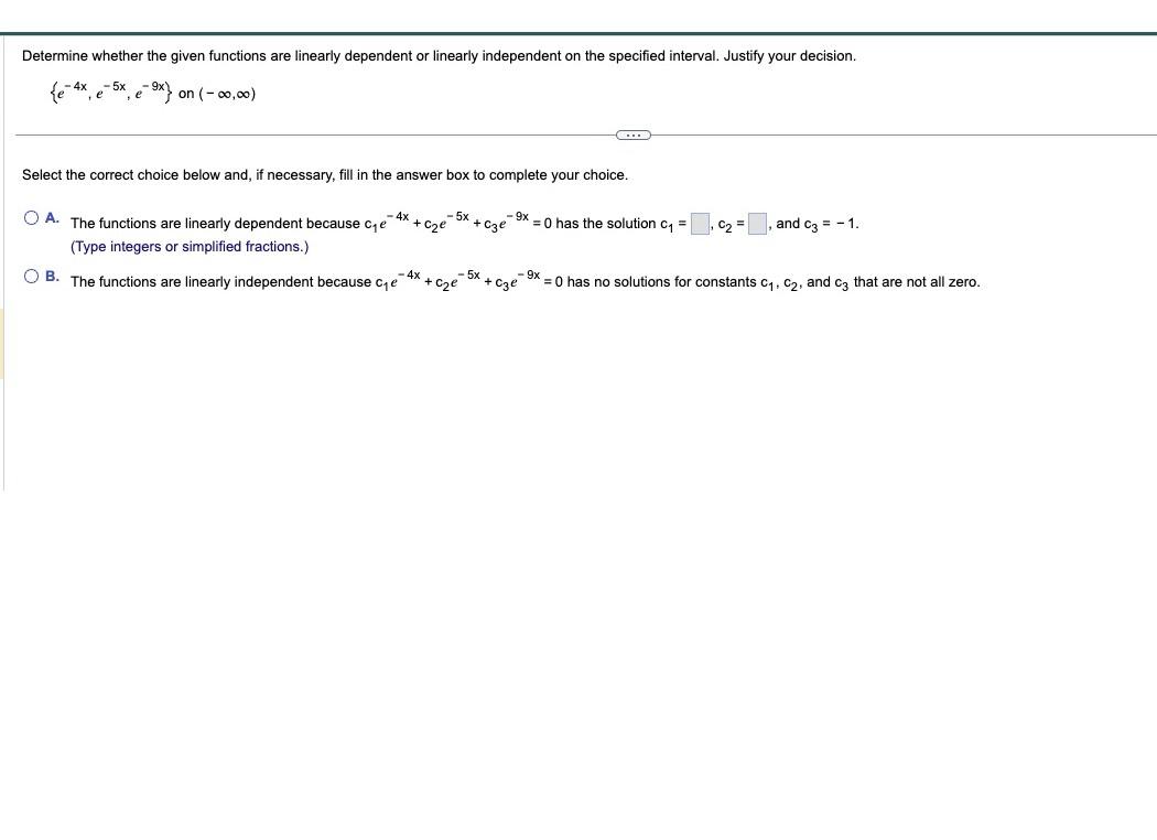 Solved Determine whether the given functions are linearly | Chegg.com