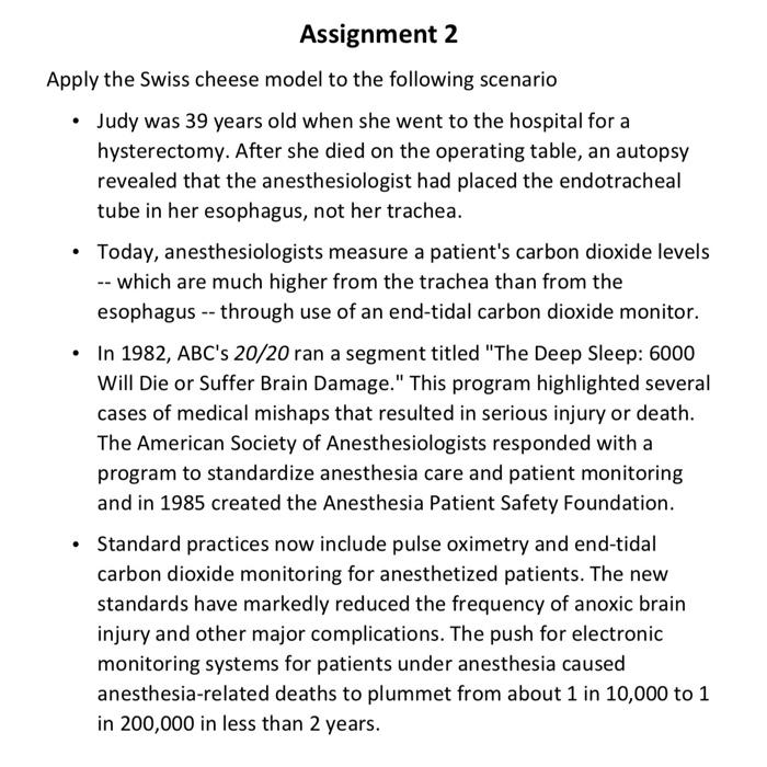 Solved Assignment 2 Apply the Swiss cheese model to the | Chegg.com