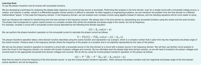 Solved Learning Goal: To use the phasor transform and is | Chegg.com