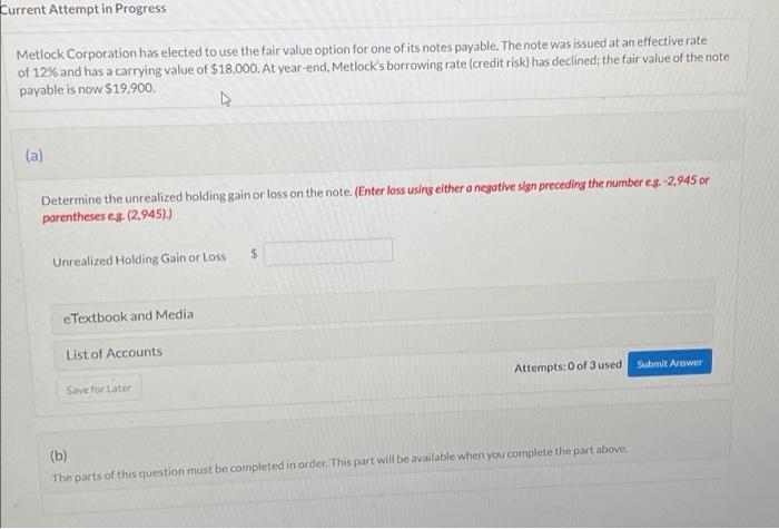 Solved Current Attempt in Progress Metlock Corporation has | Chegg.com
