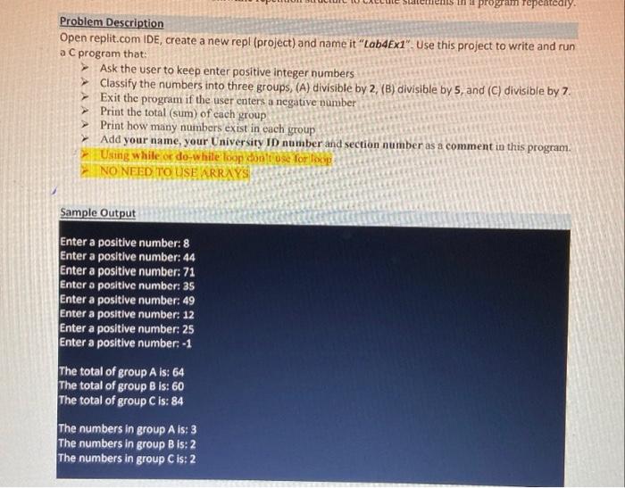 Solved til program repeatedly. Problem Description Open | Chegg.com