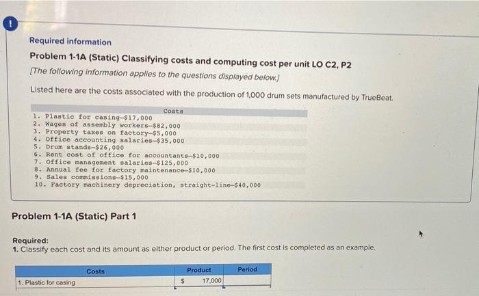 Solved Required information Problem 1-1A (Static) | Chegg.com