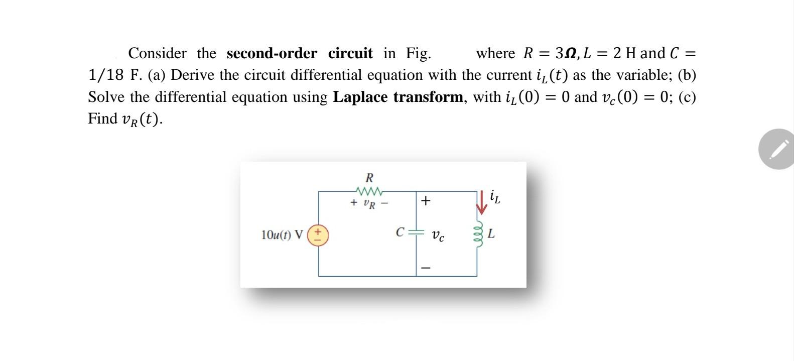 Consider the second-order circuit in Fig. where | Chegg.com