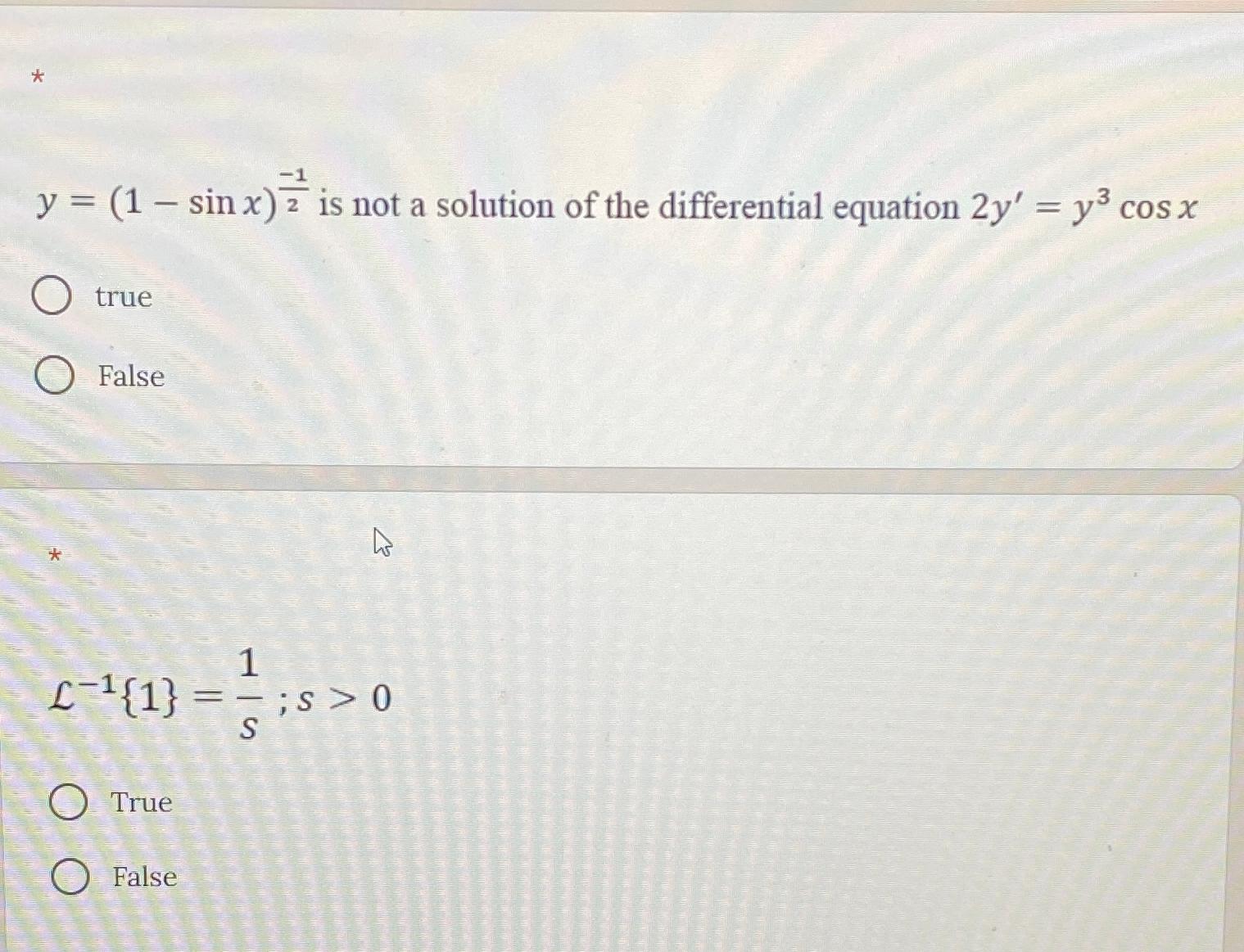 Solved y=(1-sinx)-12 ﻿is not a solution of the differential | Chegg.com