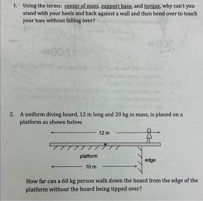 Solved 1. Using the terms: center of mass, support base, and | Chegg.com