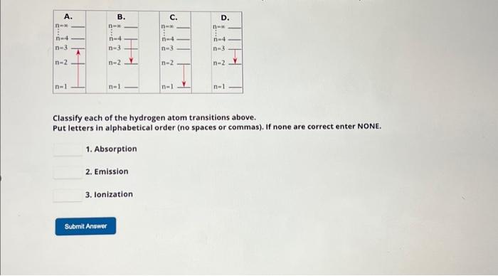 Solved Classify each of the hydrogen atom transitions above. | Chegg.com