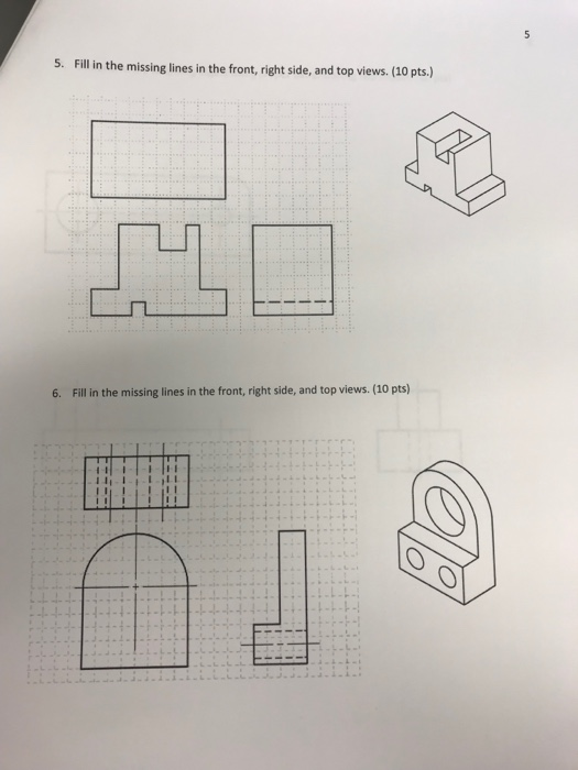 Solved 5 5. Fill in the missing lines in the front, right | Chegg.com
