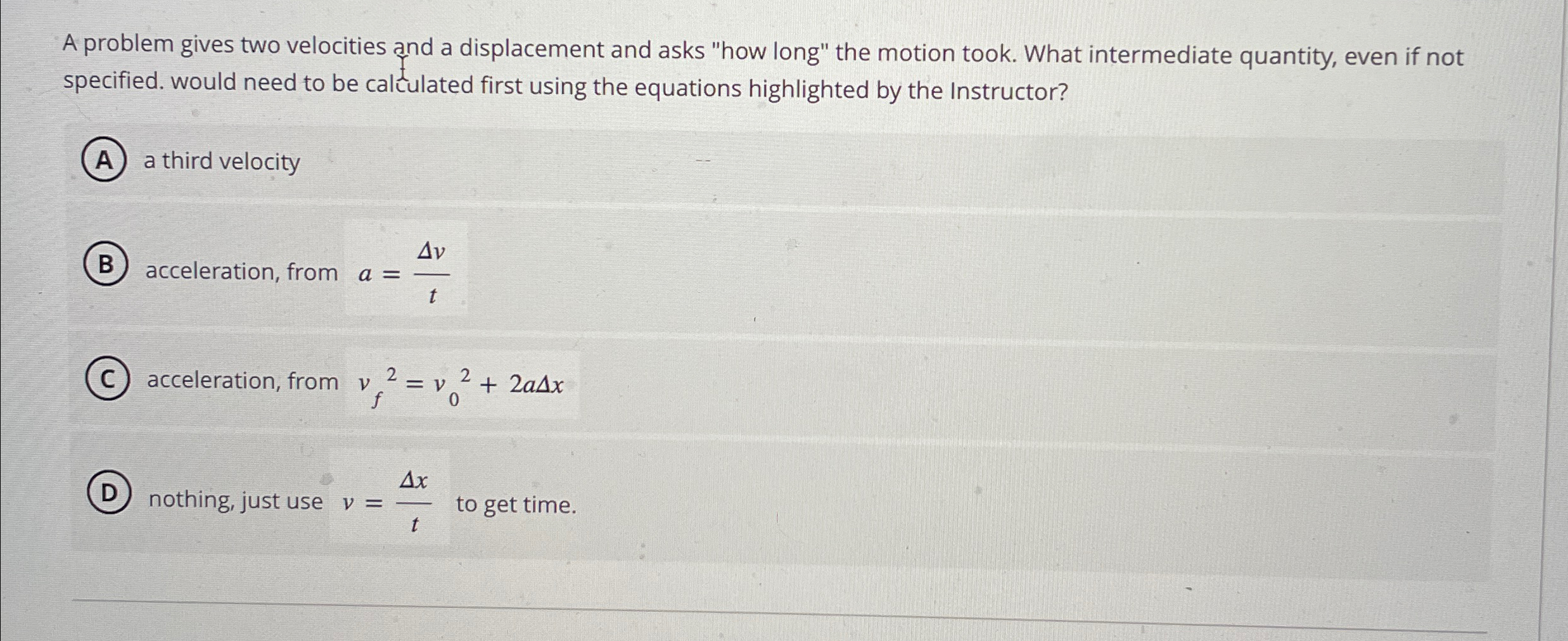 Solved A problem gives two velocities and a displacement and | Chegg.com
