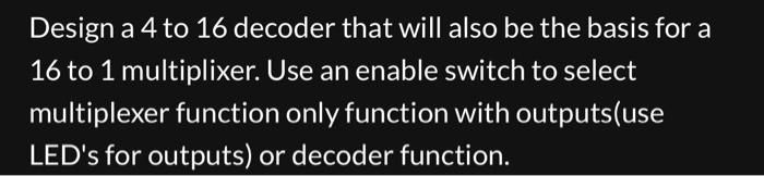 Solved Design a 4 to 16 decoder that will also be the basis | Chegg.com