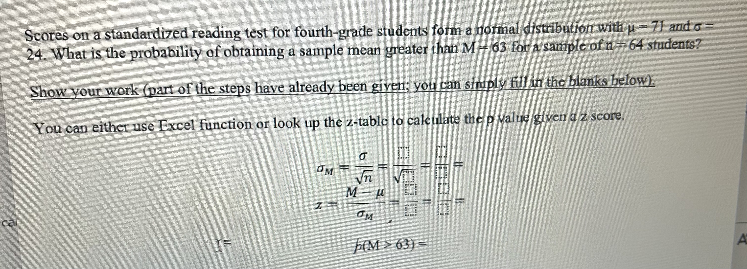 Solved Scores on a standardized reading test for | Chegg.com