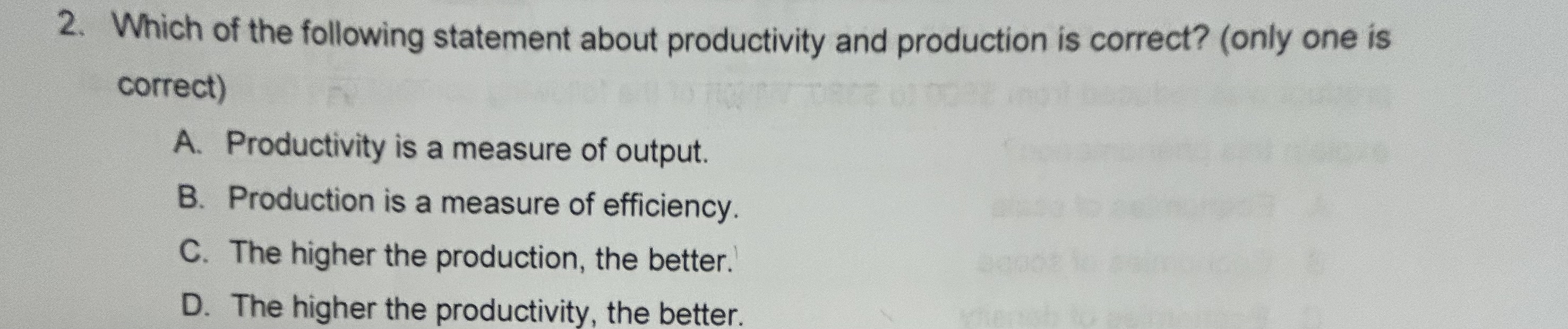 Solved Which of the following statement about productivity | Chegg.com