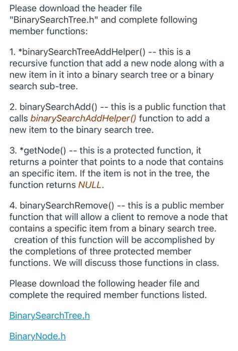 Solved BinarySearchTree.h//This is a simple version of class | Chegg.com
