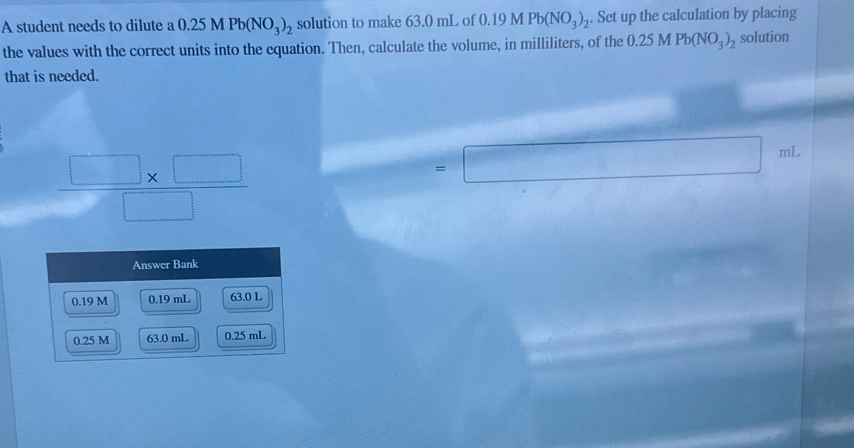 Solved A student needs to dilute a 0.25MPb(NO3)2 ﻿solution | Chegg.com