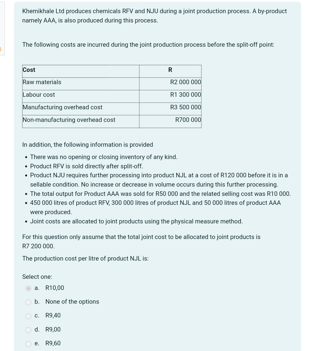Solved Khemikhale Ltd produces chemicals RFV and NJU during | Chegg.com