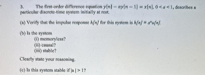 Solved 3. The first-order difference equation | Chegg.com