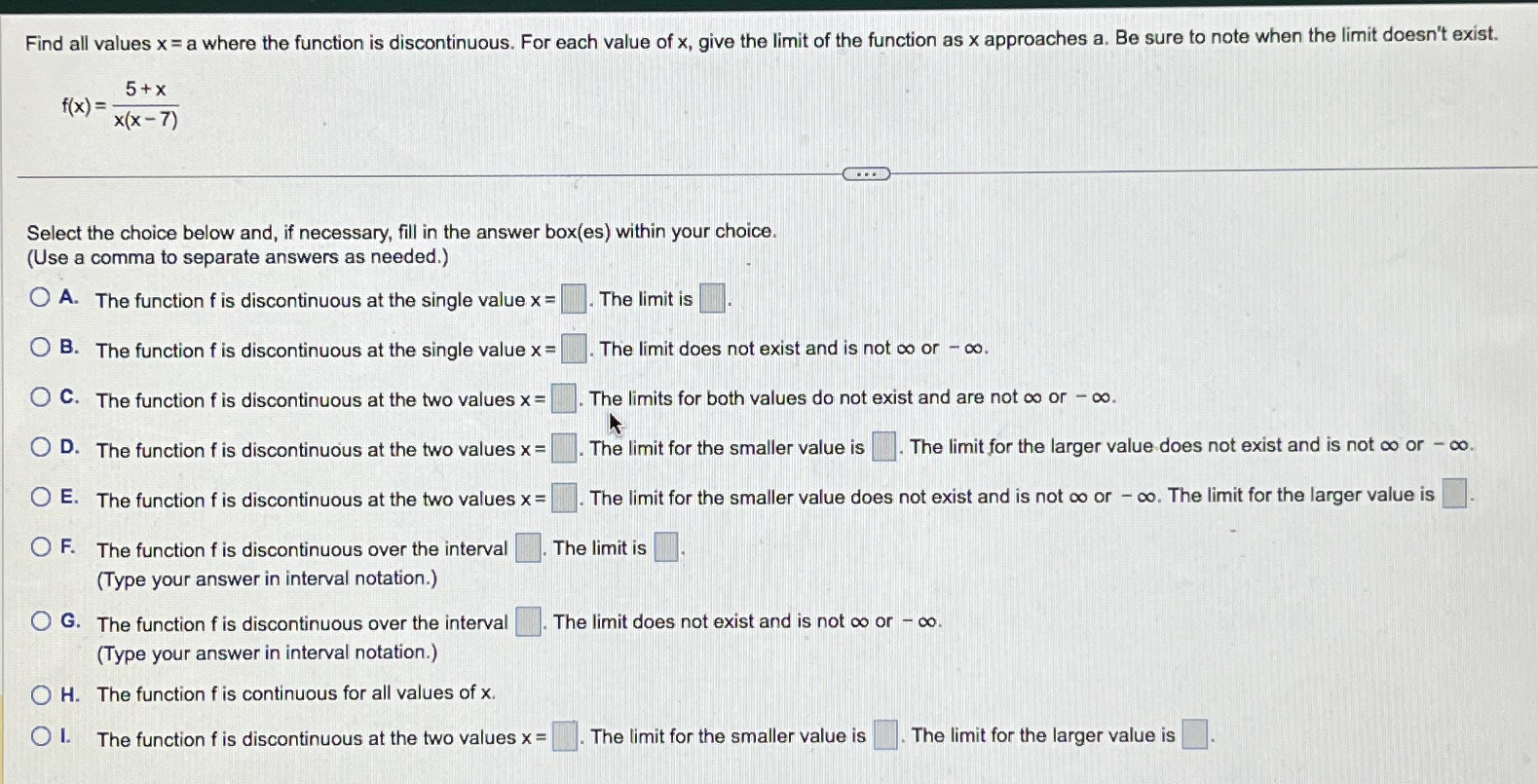 Solved Find all values x=a where the function is | Chegg.com