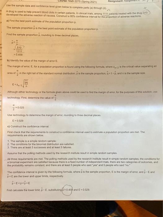Solved c Course: Math 2275 (Spring 2021) Assignment: A Use | Chegg.com