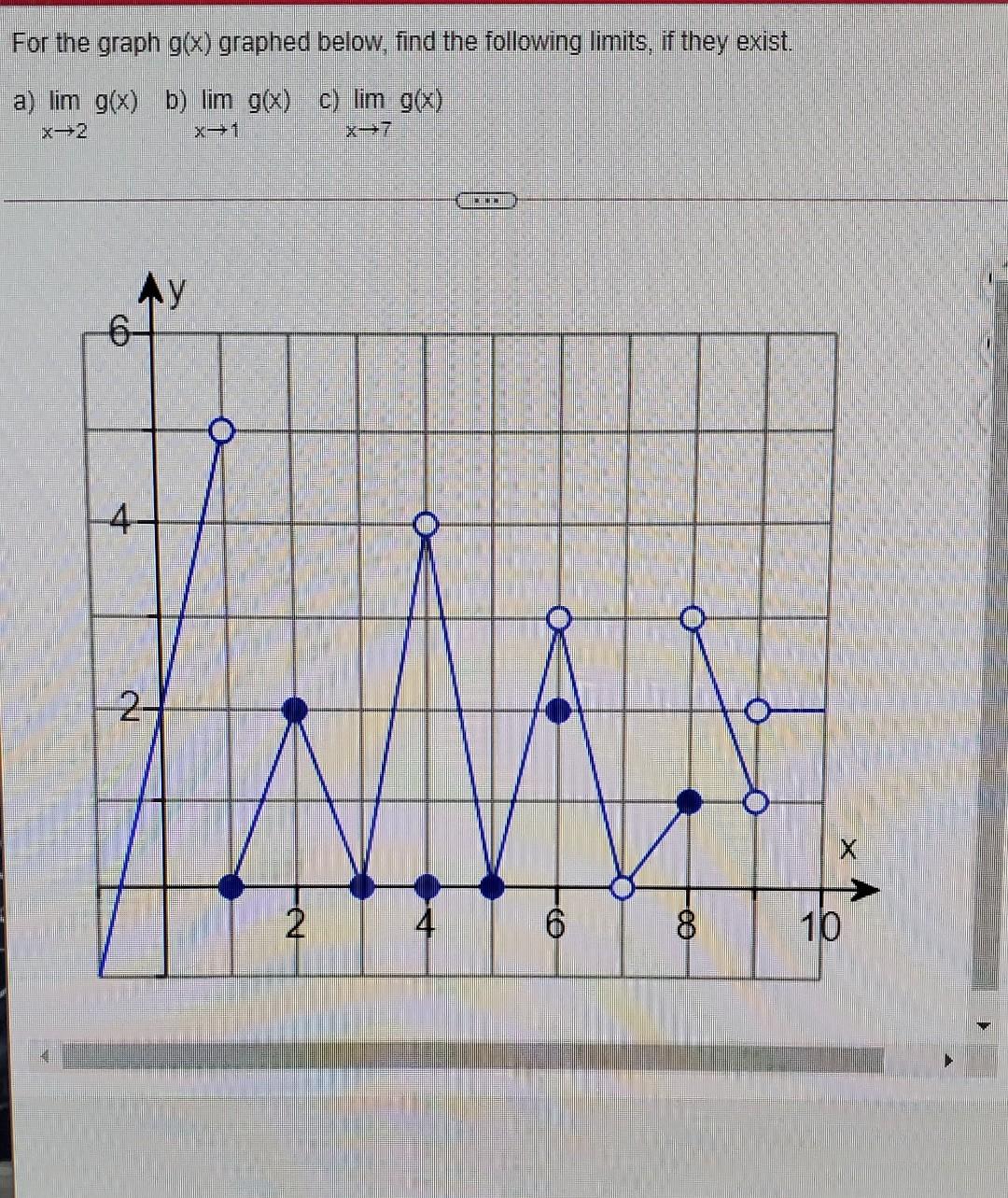 Solved for the graph g(x) graphed below, find the following | Chegg.com