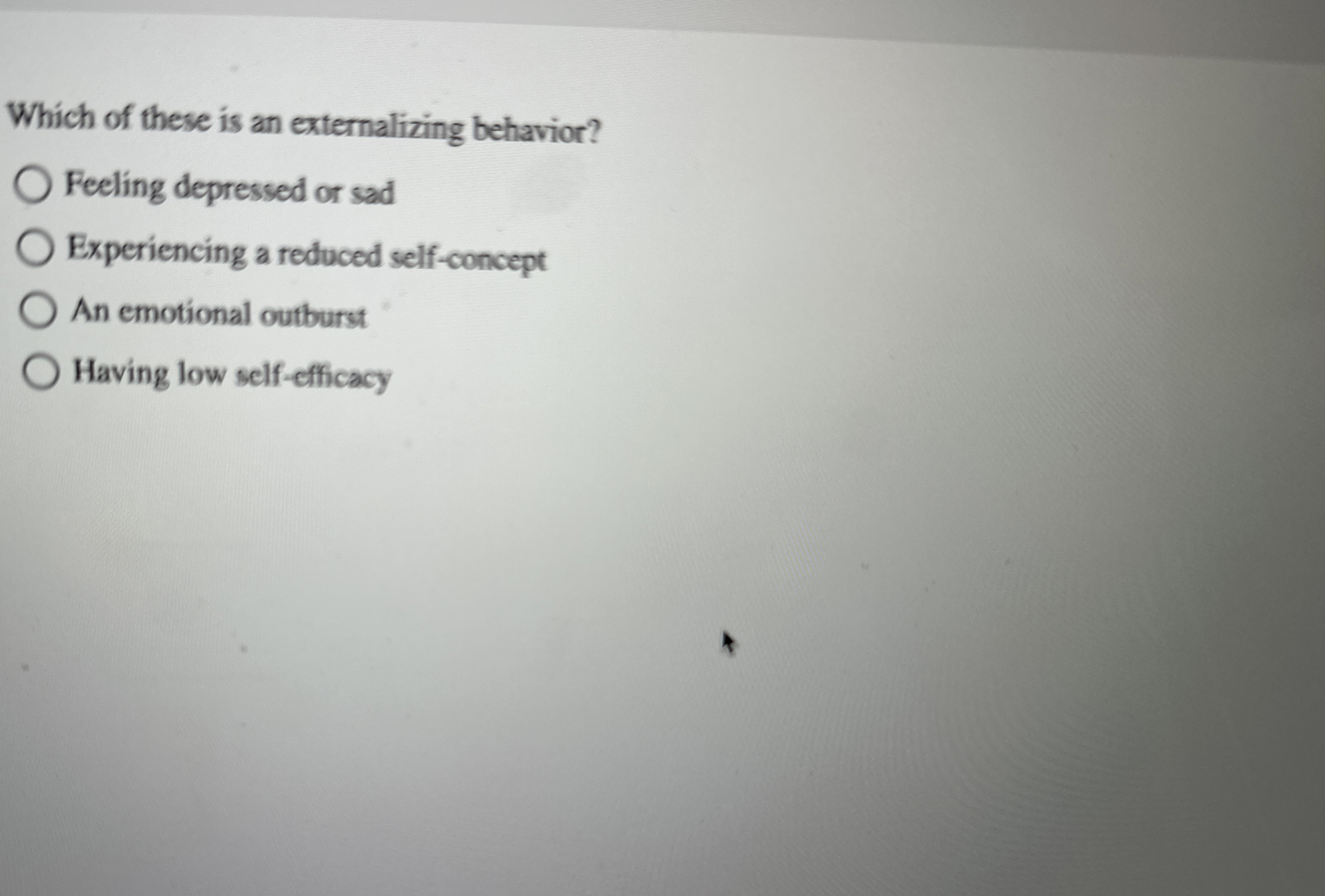 Solved Which of these is an externalizing behavior?Feeling | Chegg.com