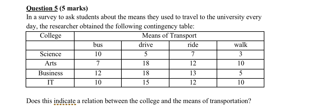 Solved Question 5 (5 ﻿marks)In a survey to ask students | Chegg.com