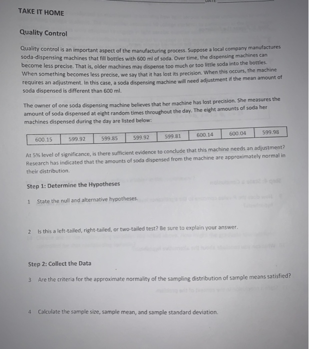 Solved TAKE IT HOME Quality Control Quality control is an | Chegg.com
