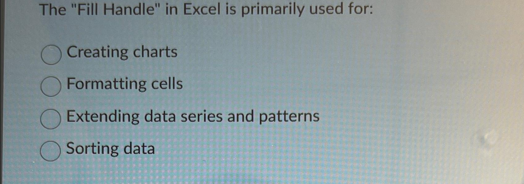 Solved The "Fill Handle" in Excel is primarily used | Chegg.com