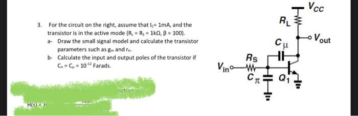 Solved 3. For the circuit on the right, assume that IC=1 mA, | Chegg.com