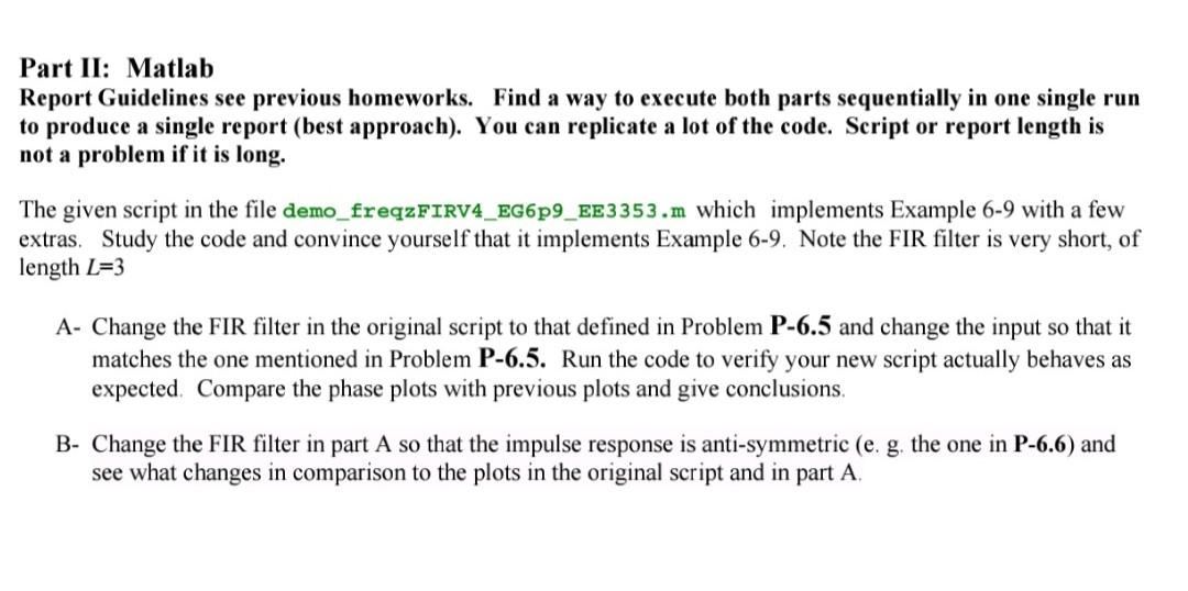 Solved Part II: Matlab Report Guidelines see previous | Chegg.com