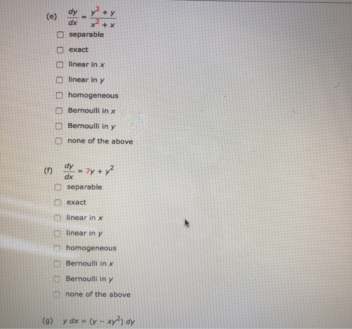 Solved Classify each differential equation as separable, | Chegg.com