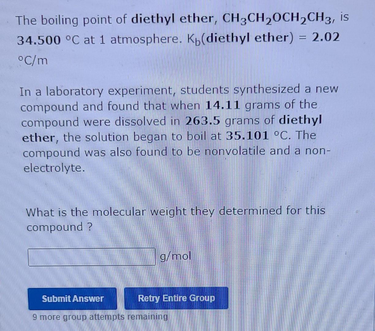 Solved The boiling point of diethyl ether, CH3CH2OCH2CH3, is | Chegg.com